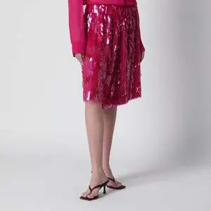 Dries Van Noten Fuchsia Silk Bermuda Shorts With Sequins