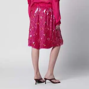 Dries Van Noten Fuchsia Silk Bermuda Shorts With Sequins