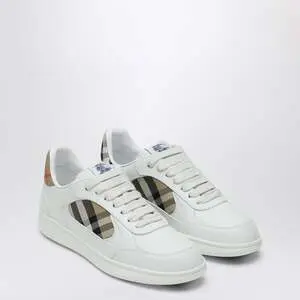 Burberry Leather Sneakers With Check Detail - White