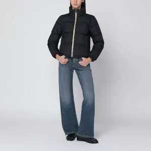 Burberry Zip-up Puffer Jacket With Check Detail - Black