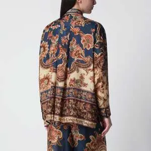 Zimmermann Aster Relaxed Navy Jacobean Silk Shirt - Multicolor