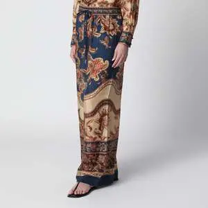 Zimmermann Aster Navy Jacobean Printed Silk Trousers - Multicolor