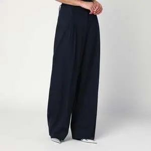 Alexander McQueen Navy Wool Wide Leg Trousers