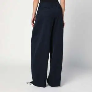 Alexander McQueen Navy Wool Wide Leg Trousers