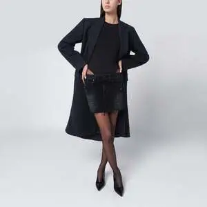 Balenciaga Navy Midi Godet Wool Coat