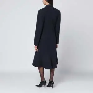 Balenciaga Navy Midi Godet Wool Coat