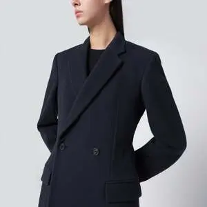 Balenciaga Navy Midi Godet Wool Coat