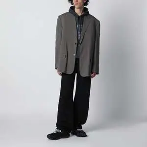 Balenciaga Khaki And Brown Gingham Single-breasted Jacket