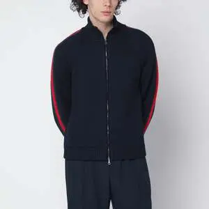 Gucci Dark Wool Zip-up Cardigan With Web Stripe