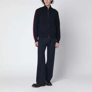 Gucci Dark Wool Zip-up Cardigan With Web Stripe