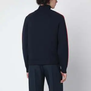 Gucci Dark Wool Zip-up Cardigan With Web Stripe