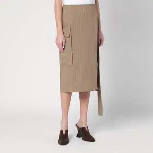Victoria Beckham Sand Pinstriped Wrap Skirt