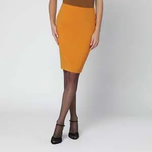 Saint Laurent Ochre Yellow Satin Pencil Skirt - Orange