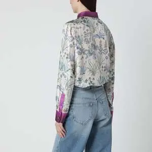 Gucci Ivory Silk Twill Floral Print Shirt