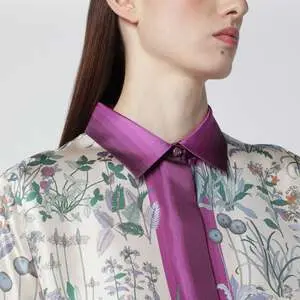 Gucci Ivory Silk Twill Floral Print Shirt
