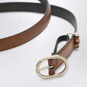 Gucci Slim Leather Belt With Oval Buckle