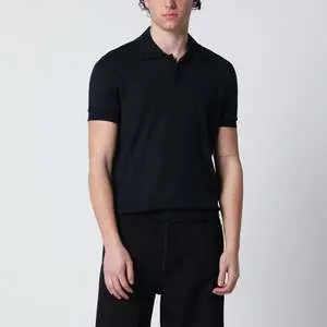 Gucci Dark Wool Knit Polo With Gg Embroidery