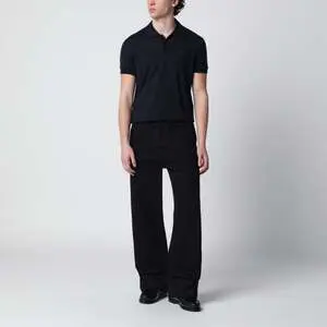 Gucci Dark Wool Knit Polo With Gg Embroidery