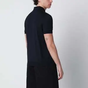Gucci Dark Wool Knit Polo With Gg Embroidery