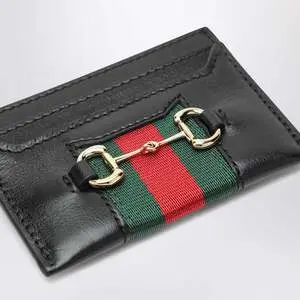Gucci Web Cardholder With Horsebit In Leather