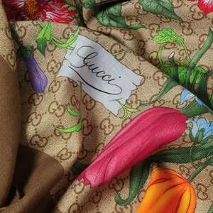 Gucci Wool And Silk Shawl With Flora And Gg Print In Shell