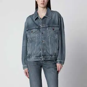 Balenciaga Kick Cotton Denim Jacket In Dirty Vintage - Blue