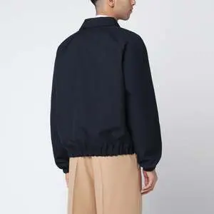 Valentino Garavani Navy Wool Blend Bomber Jacket With Vgold Pockets