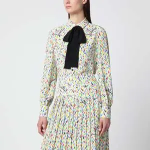 Valentino Garavani Silk Blouse With Neck Bow And Logo Print - Multicolor