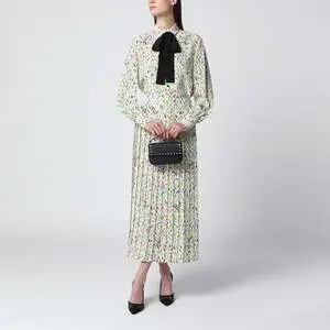Valentino Garavani Silk Blouse With Neck Bow And Logo Print - Multicolor