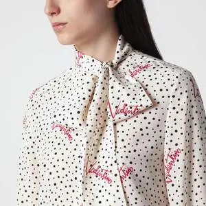 Valentino Garavani Silk Shirt With Logo Print And Tie Neck - Multicolor