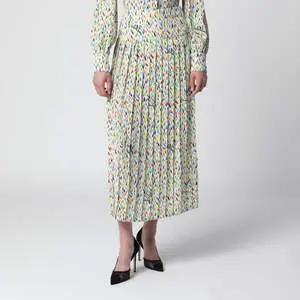 Valentino Garavani Pleated Silk Midi Skirt With All-over Logo Print - Multicolor