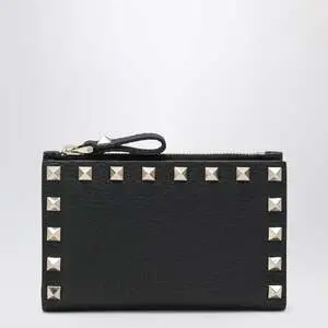 Valentino Garavani Leather Rockstud Zip Card Holder