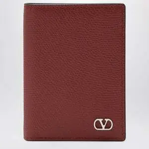 Valentino Garavani Dark Vlogo Card Holder In Grained Leather - Red