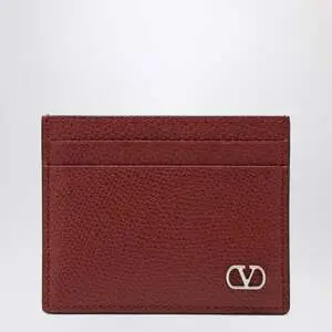 Valentino Garavani Vlogo Signature Card Holder In Grained Calfskin, Russet - Red