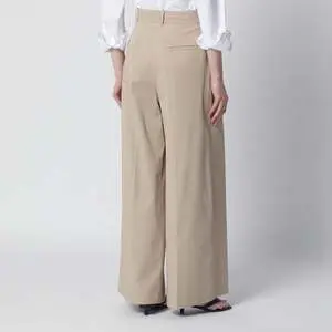ANINE BING Lou Pleated Wide-leg Trousers - Beige