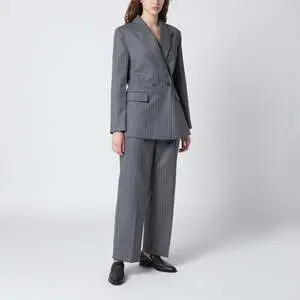 ANINE BING Trent Cropped Trousers In Light Pinstripe Wool - Grey