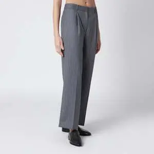 ANINE BING Trent Cropped Trousers In Light Pinstripe Wool - Grey