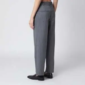 ANINE BING Trent Cropped Trousers In Light Pinstripe Wool - Grey