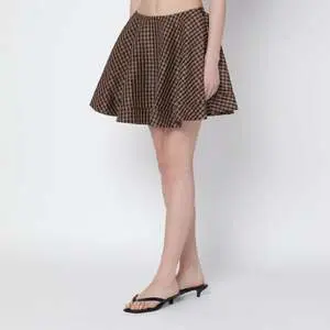 GANNI Black Gingham Flared Mini Skirt - Brown