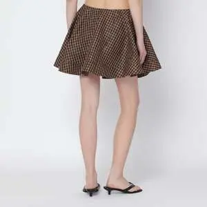 GANNI Black Gingham Flared Mini Skirt - Brown