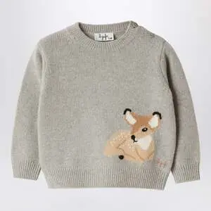IL GUFO Il Gufo Grey Mélange Virgin Wool Jumper With Fawn Inlay - Grey