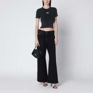 DIESEL® Cropped Washed T-shirt With Metallic Oval D