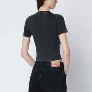 DIESEL® Cropped Washed T-shirt With Metallic Oval D