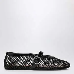Alaïa Flat Mesh Ballerina Flats With Patent Leather Buckle Strap