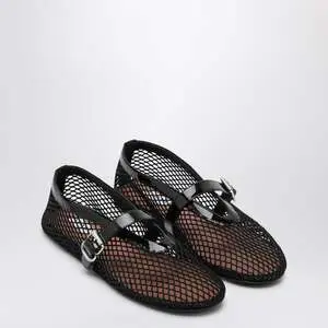 Alaïa Flat Mesh Ballerina Flats With Patent Leather Buckle Strap