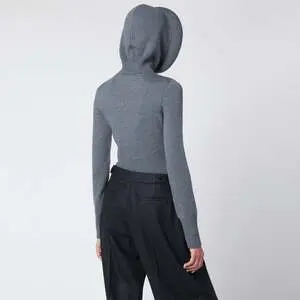 Alaïa Gray Wool Sculptural Hooded Sweater