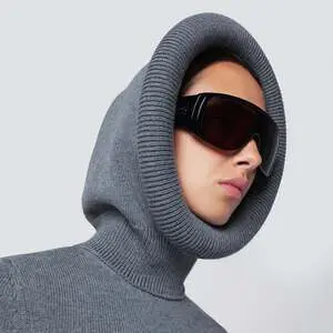 Alaïa Gray Wool Sculptural Hooded Sweater