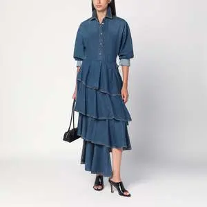 Alaïa Asymmetrical Spiral Denim Midi Skirt