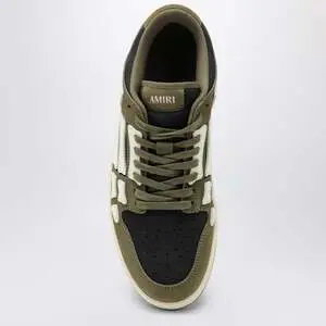Amiri Skel Top Low Sneakers In Army Green/white - Black