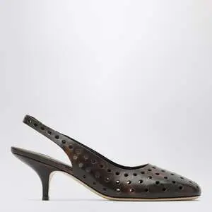 Dries Van Noten Aged Leather Perforated Slingback Shoes